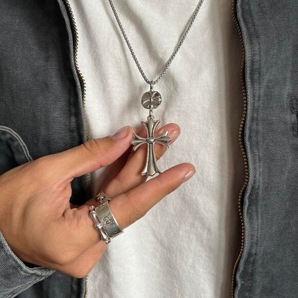 Accessories | Y2k Style Silver Grunge Cross Pendant Necklace | Poshmark